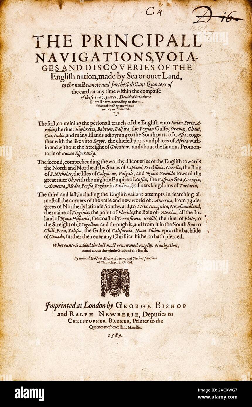 Hakluyt's 'Principal Navigations'. Title page of 'The Principal ...