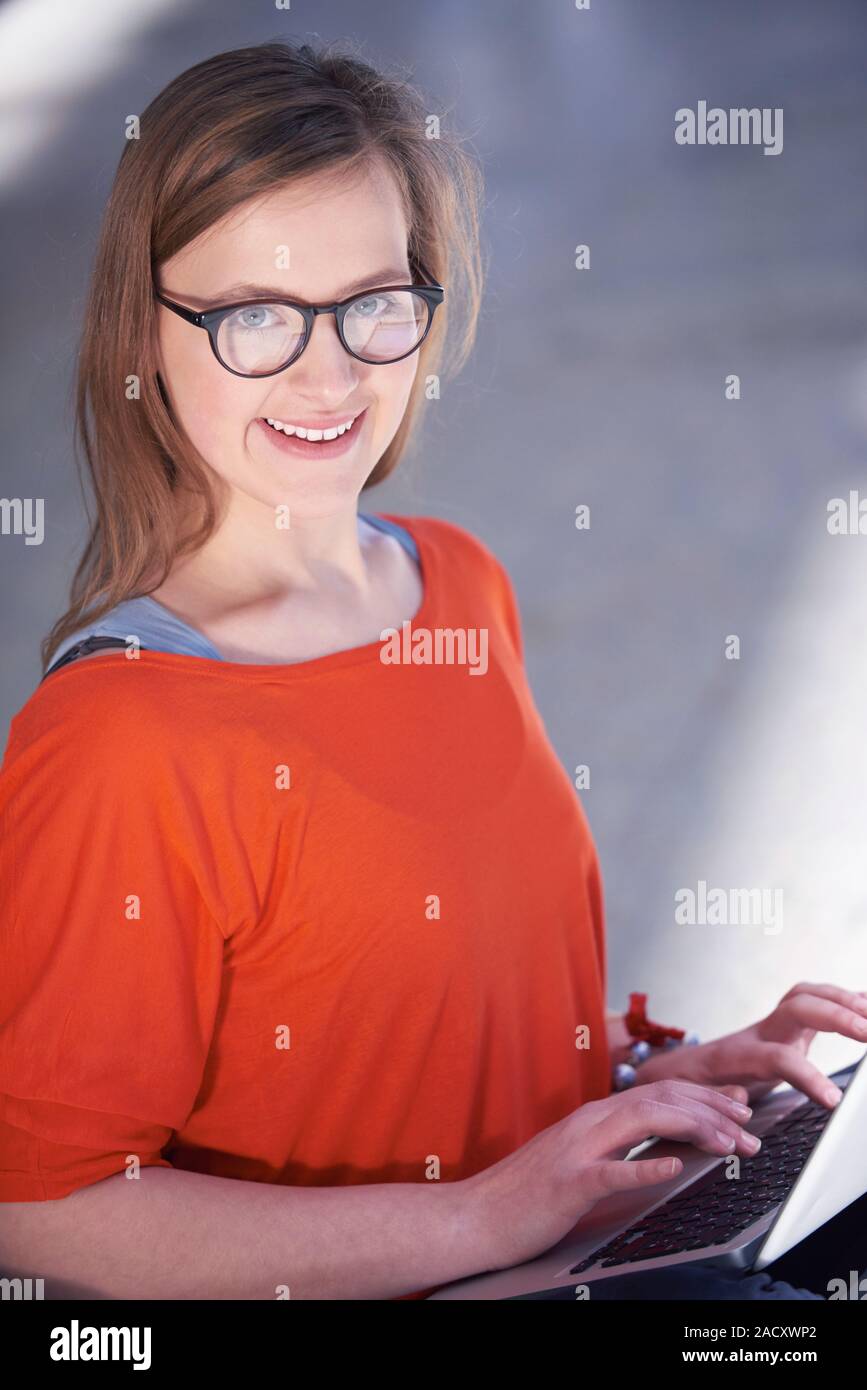 student girl with laptop computer Stock Photo - Alamy