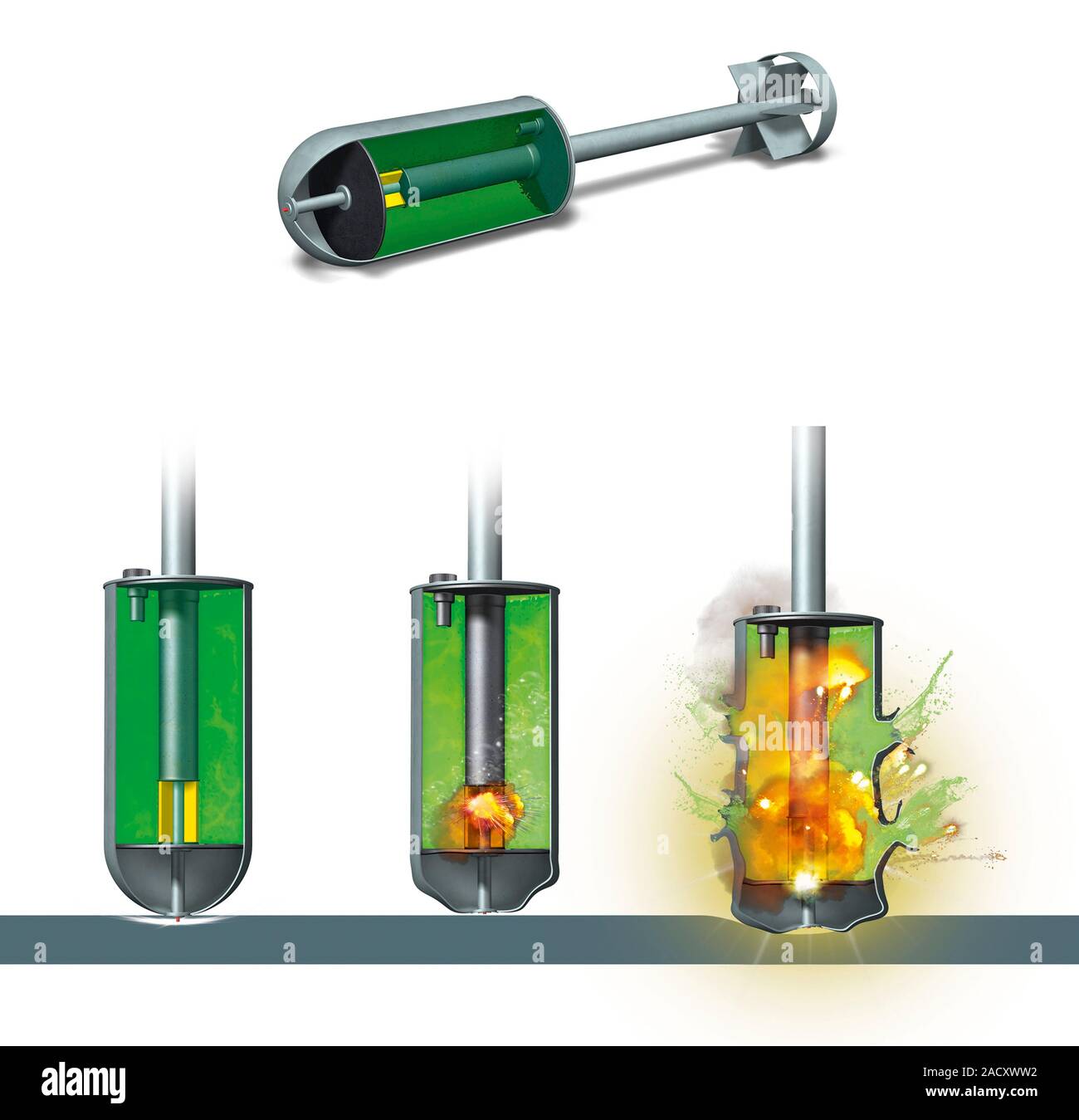 Chemical warhead. Artwork showing the internal structure of a warhead ...