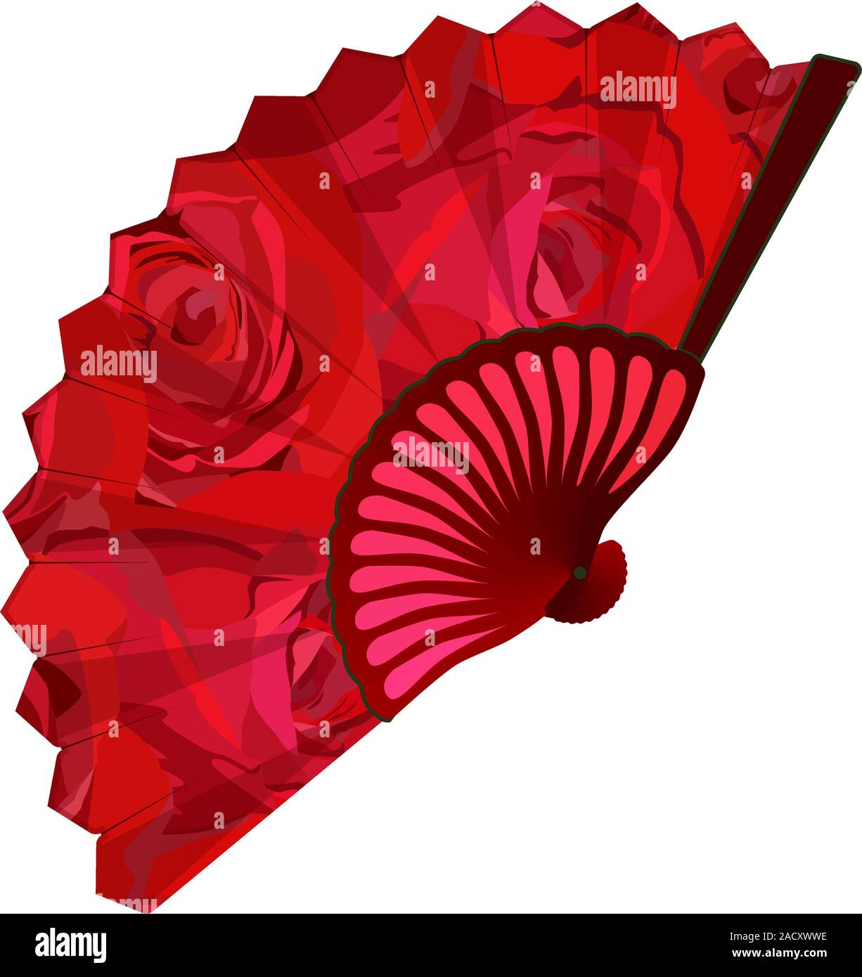 Blooming red rose folding fan, vector isolated illustration Stock ...