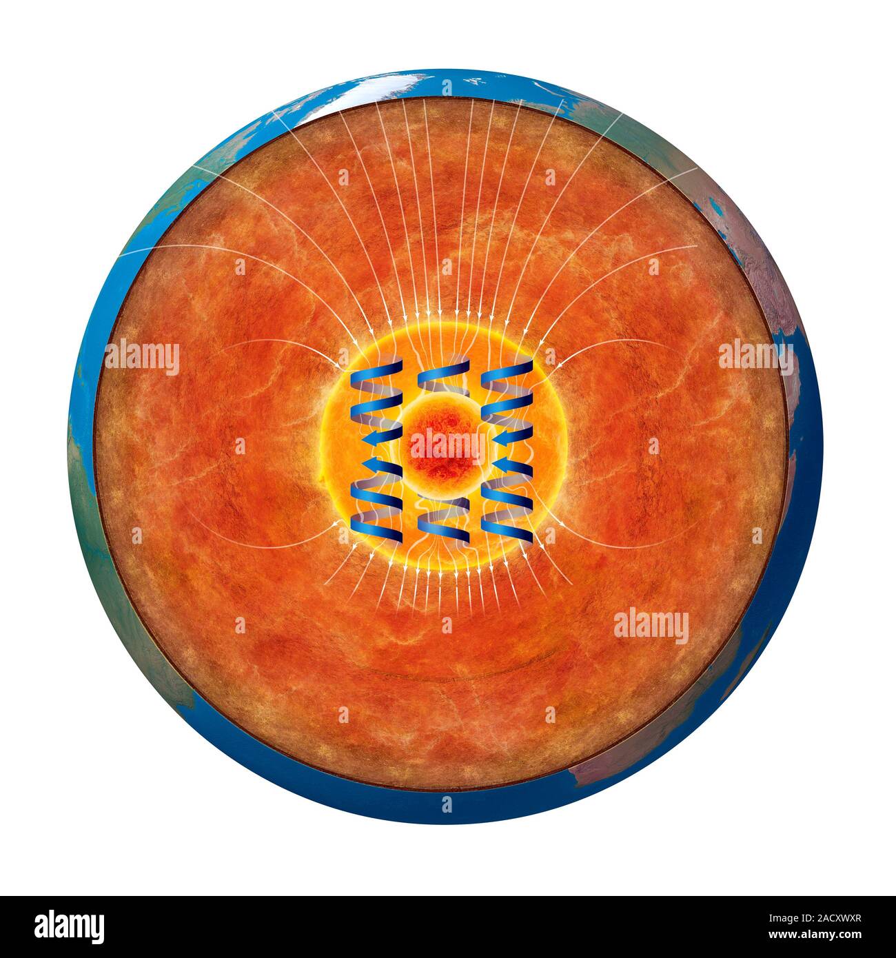 Earth's magnetic core. Artwork of the internal structure of the Earth ...