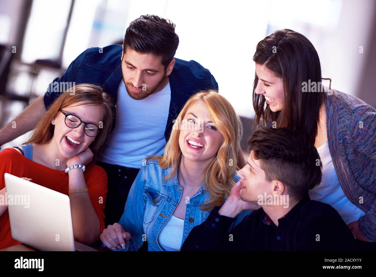 students group working on school project together Stock Photo - Alamy