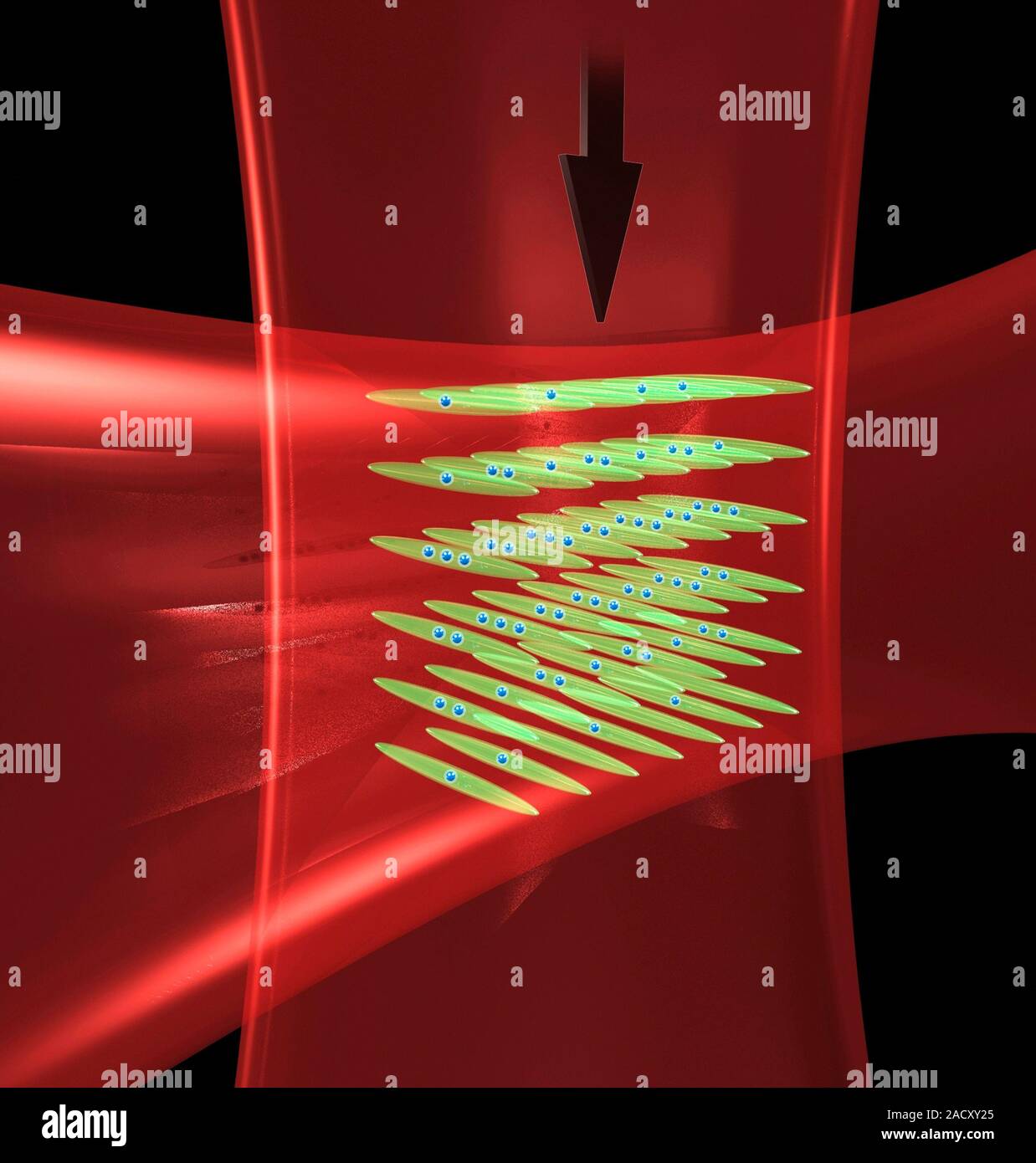 Laser beams in atomic clock. Artwork of intersecting laser beams ...