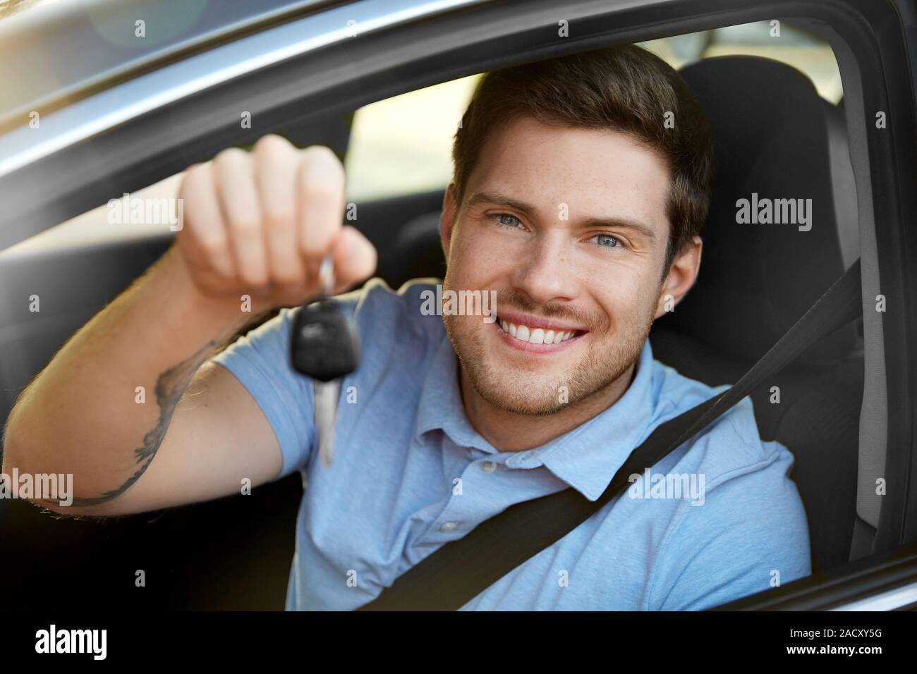 transport, vehicle and ownership concept - happy smiling man or driver ...