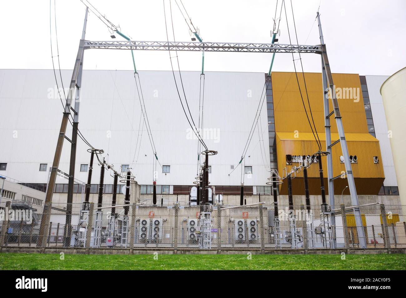 Power station electricity substation. Electrical cables and ...