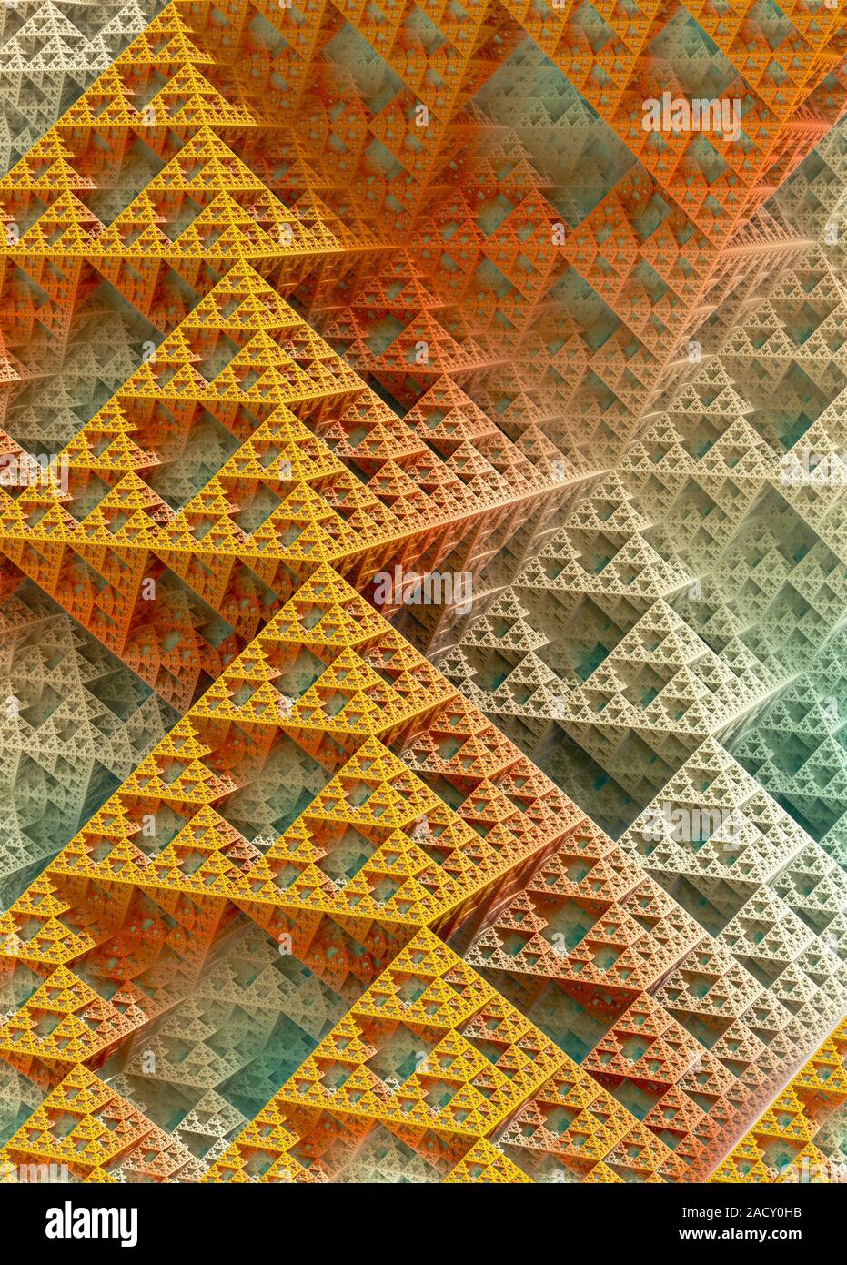 3D computer illustration of a of a Sierpinski Triangle. Also called the ...