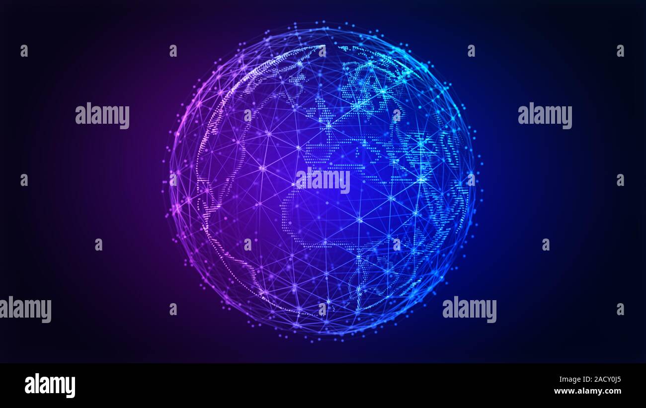 Connection lines Around Earth Globe. Background with Light Effect ...