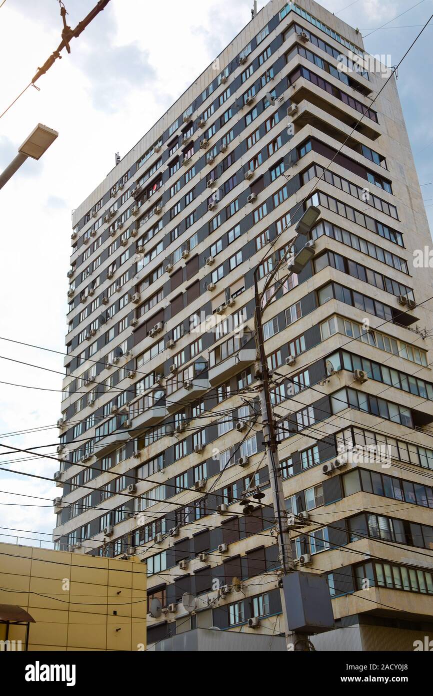 Air conditions units on ugly building, living in block of flats Stock ...