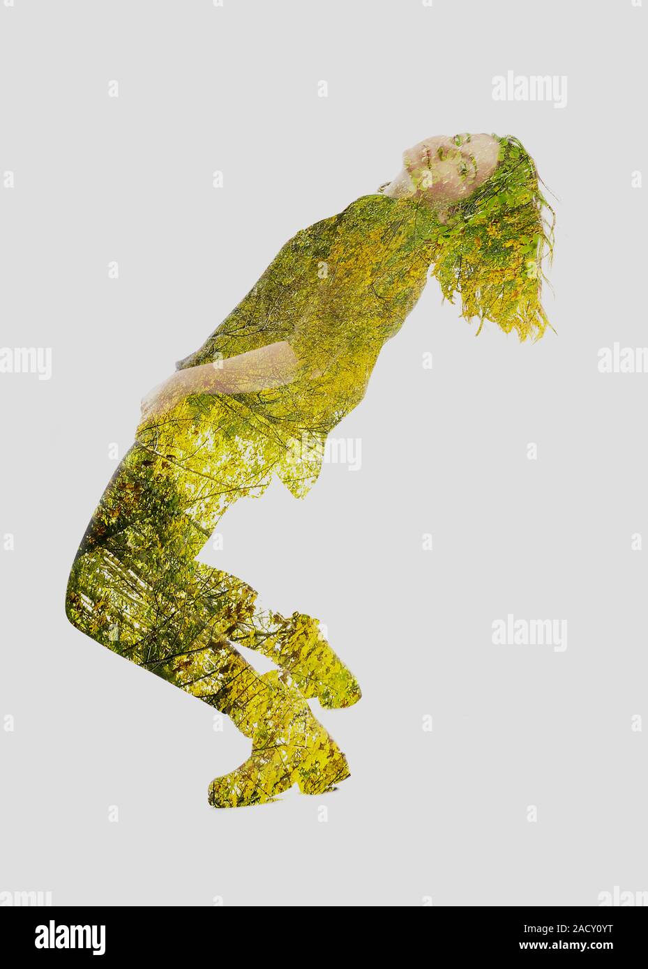double exposure of nature and young woman dancing Stock Photo - Alamy