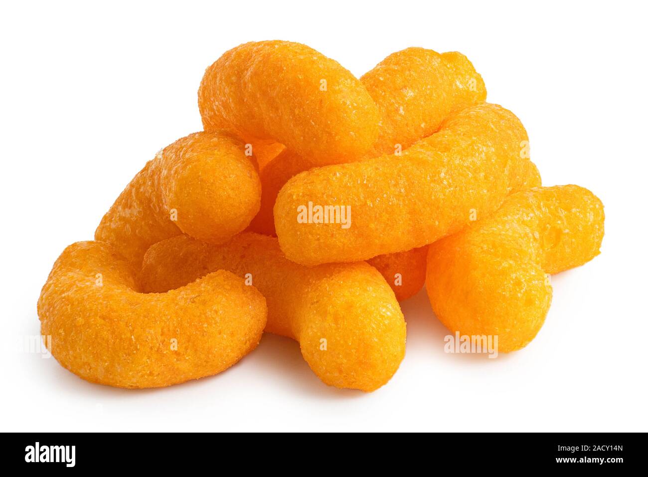 Pile of extruded cheese puffs isolated on white Stock Photo - Alamy