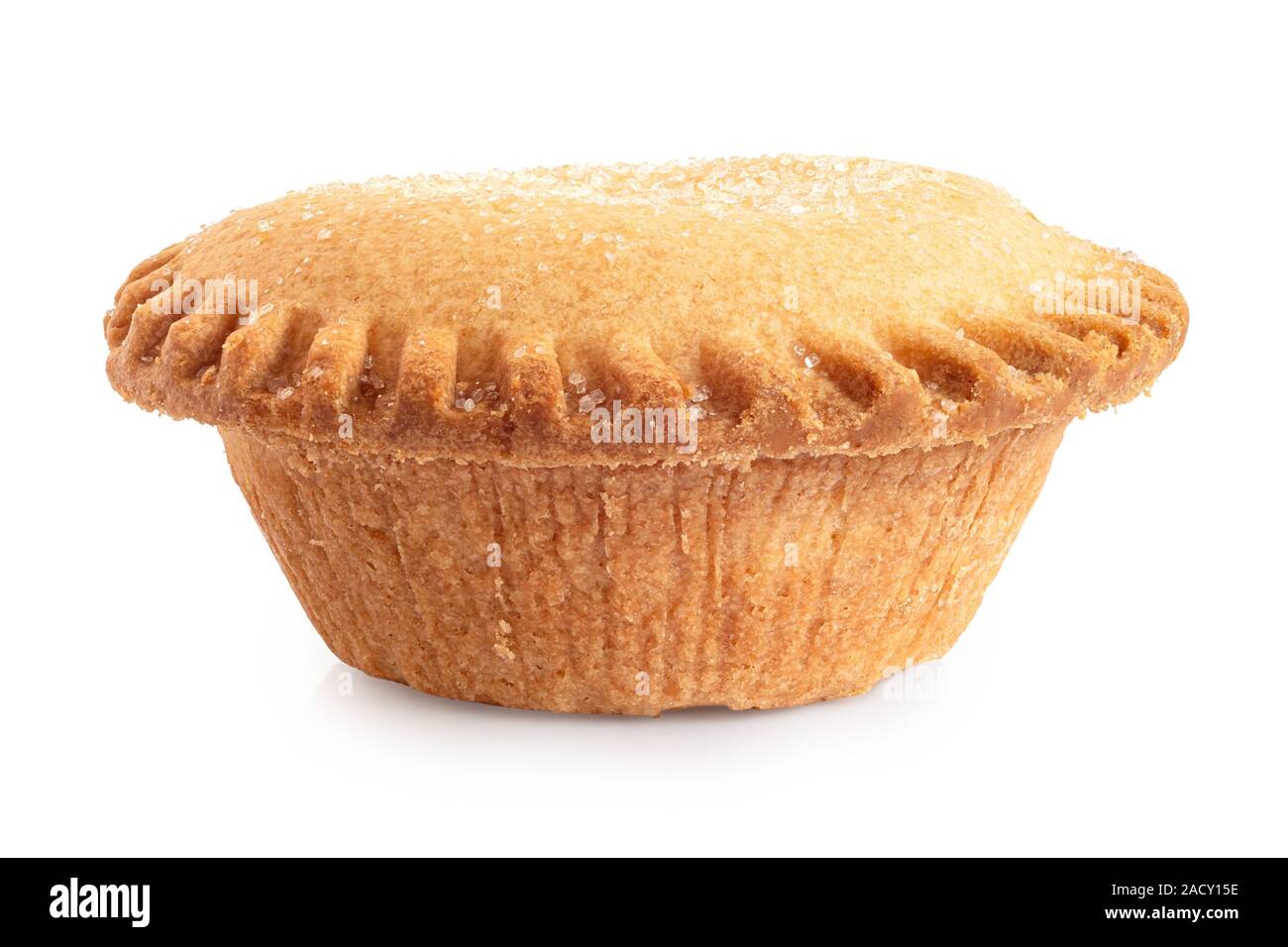 Traditional british christmas mince pie isolated on white. Low angle ...
