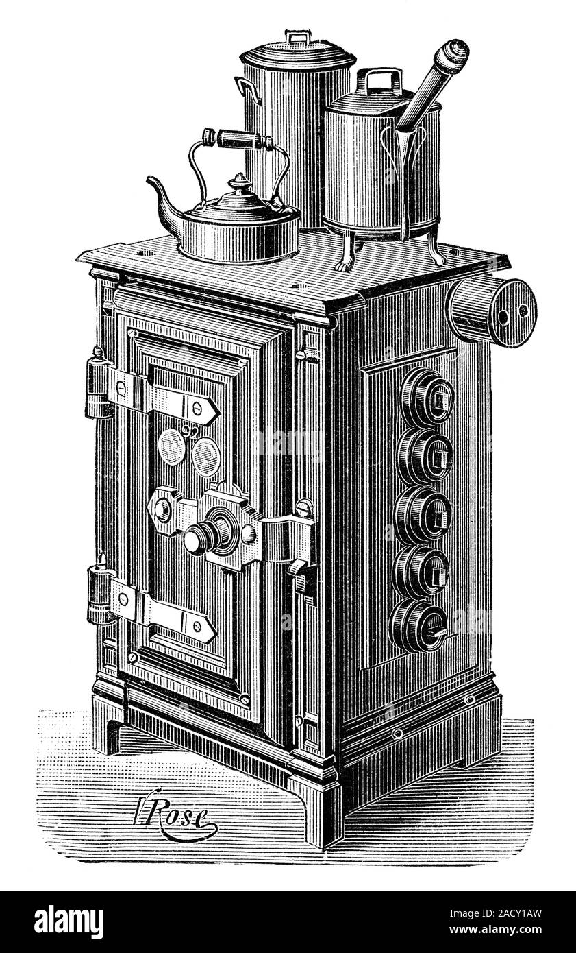 Electric cooking stove, 19th-century artwork. Kitchen stoves using ...
