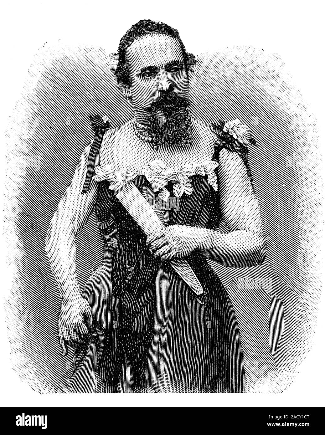 Bearded lady. 19th-century artwork of the bearded lady Zefte Ahaira ...