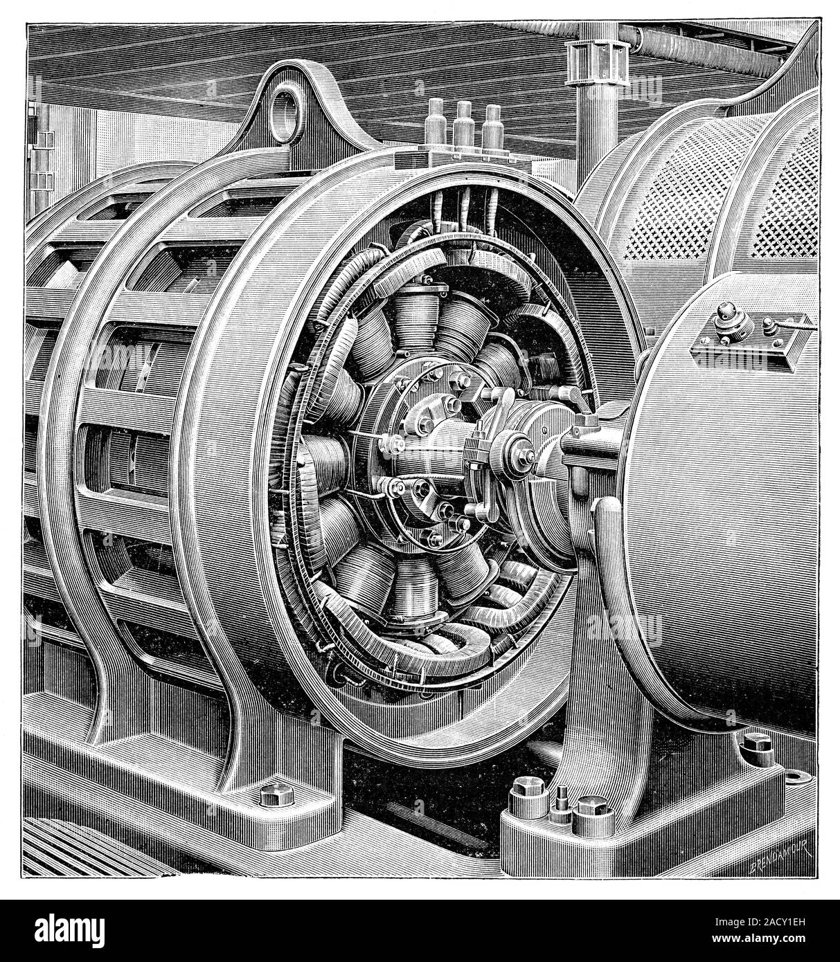 Electricity transformer. 19th-century artwork of a polyphase (more than ...