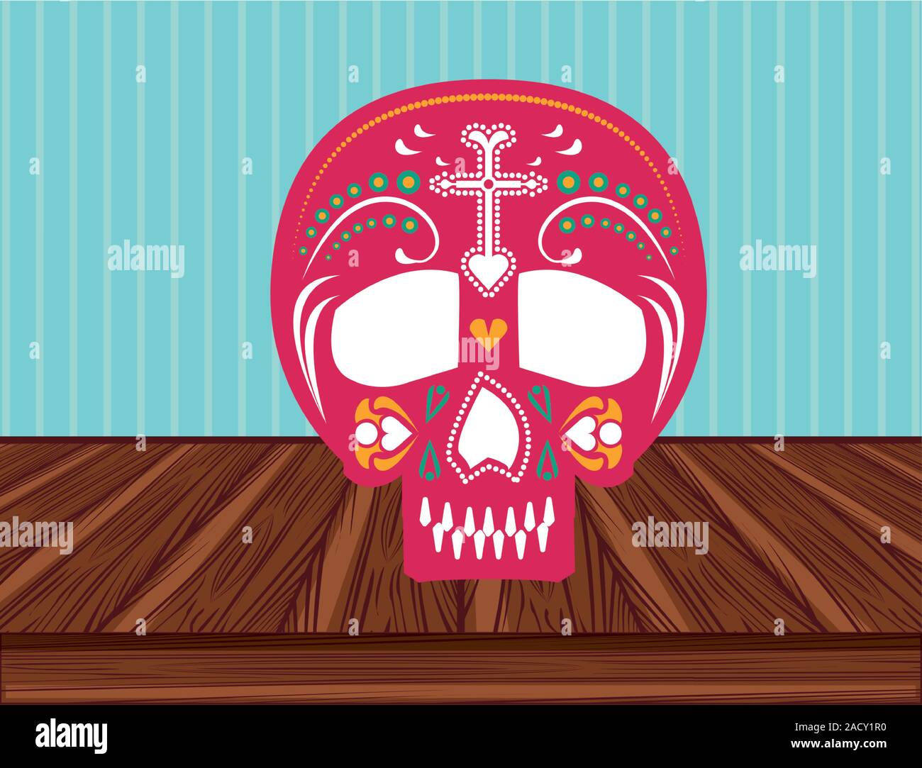 mexican skull mask culture in wooden table Stock Vector Image & Art - Alamy