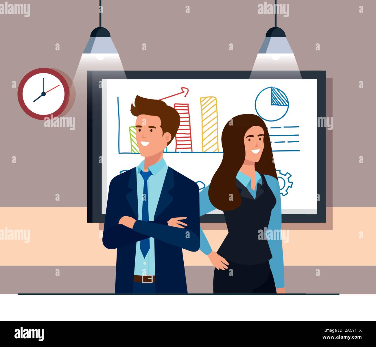 business couple with infographics presentation Stock Vector Image & Art ...