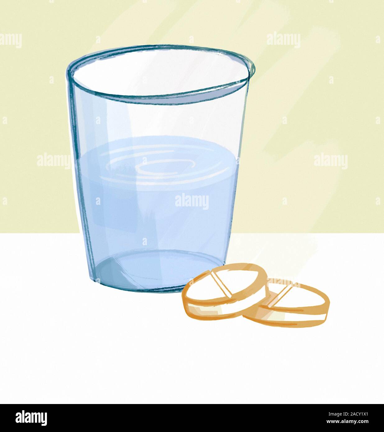 Glass of water and tablets, artwork Stock Photo - Alamy