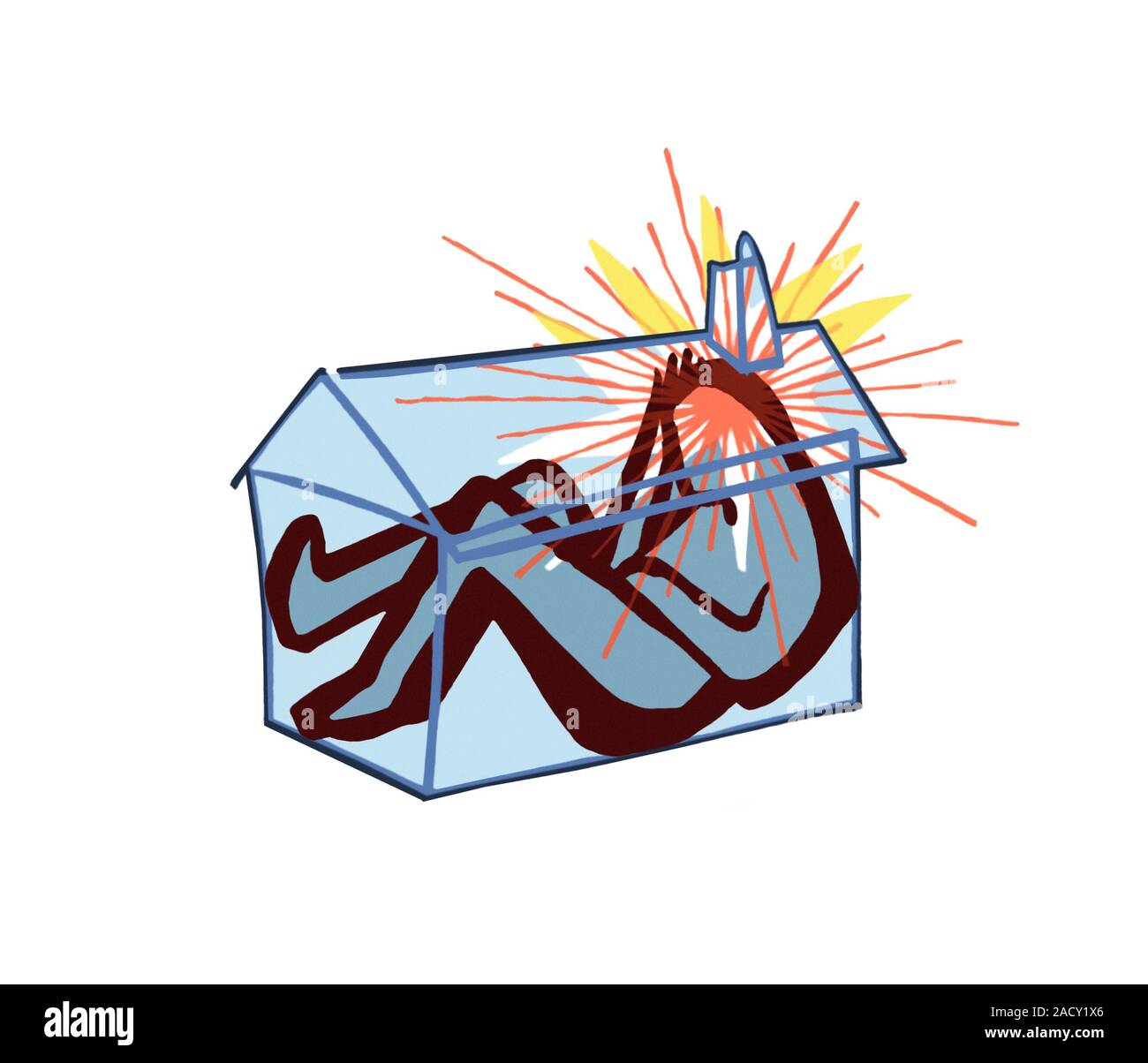 Depression. Conceptual artwork of a human figure trapped in a house ...
