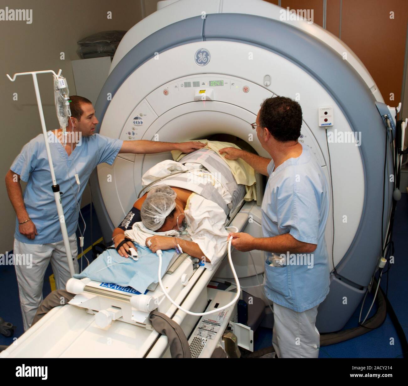 MRI directed ultrasound fibroid treatment. Ultrasound being used to ...