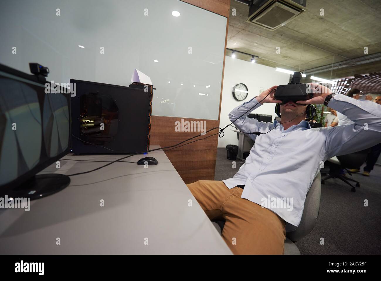 man using virtual reality gadget computer glasses Stock Photo - Alamy