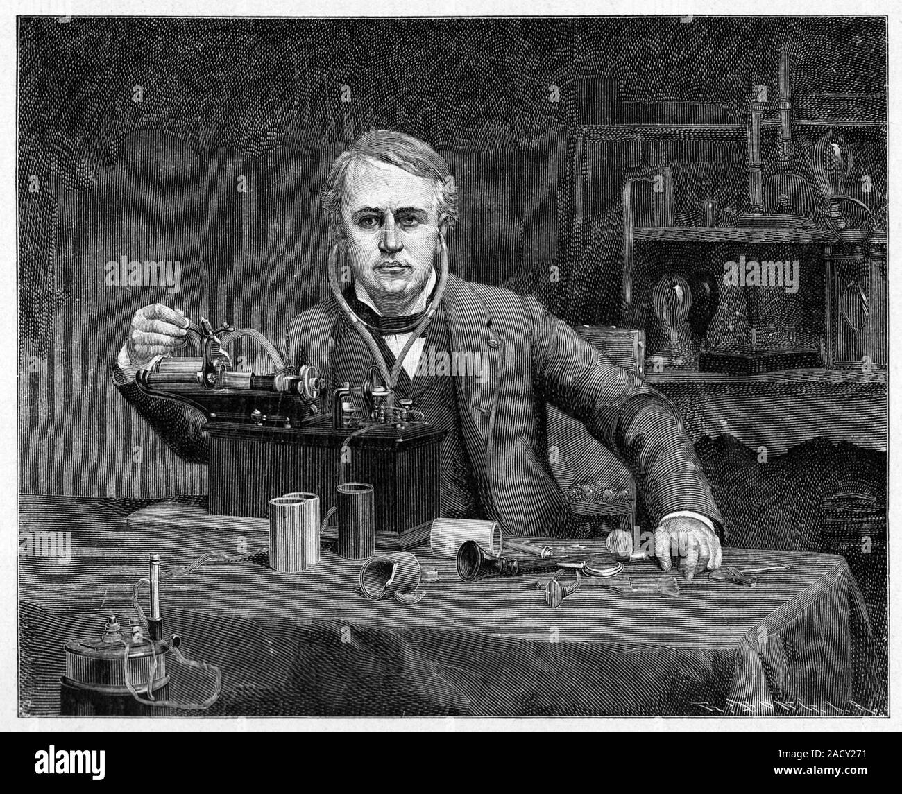 Thomas Edison (1847-1931). 19th Century engraving of the US inventor ...