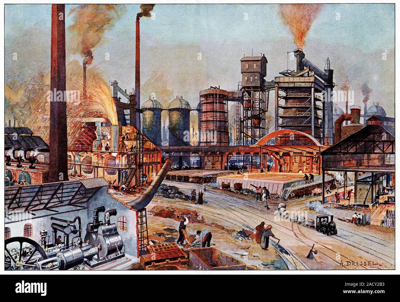 19th Century ironworks. Historical artwork of an ironworks in Germany ...
