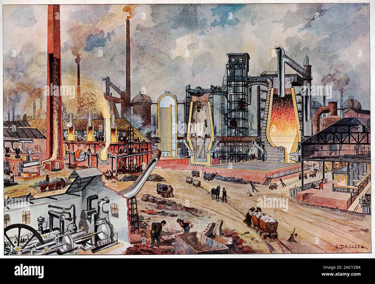 19th Century ironworks. Historical artwork of an ironworks in Germany ...