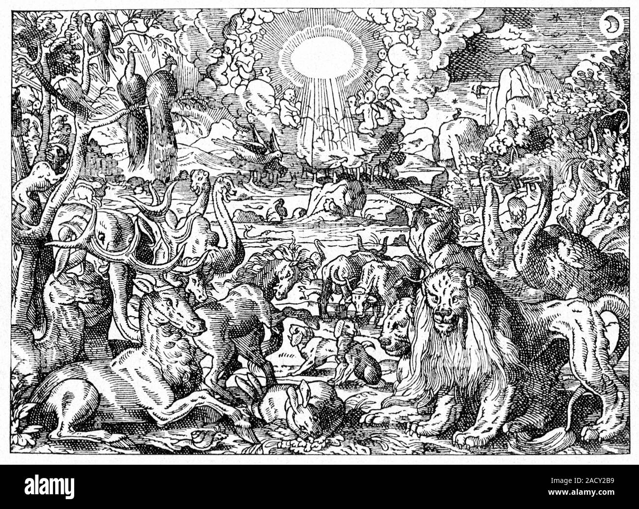 Paradise. 1633 engraving by Swiss engraver Matthaus Merian der Altere ...