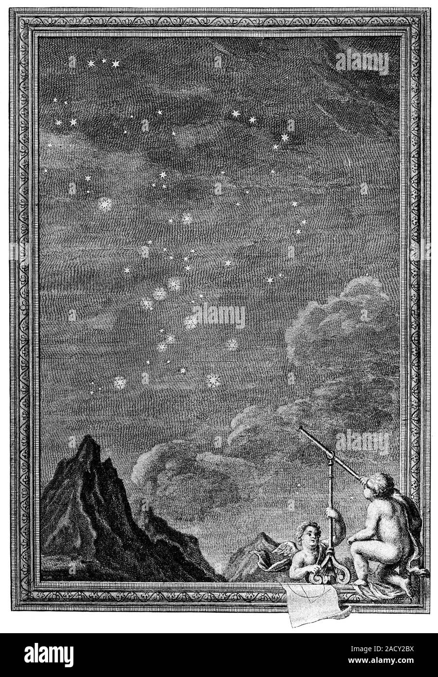 Orion constellation. 18th Century engraving showing the constellation ...
