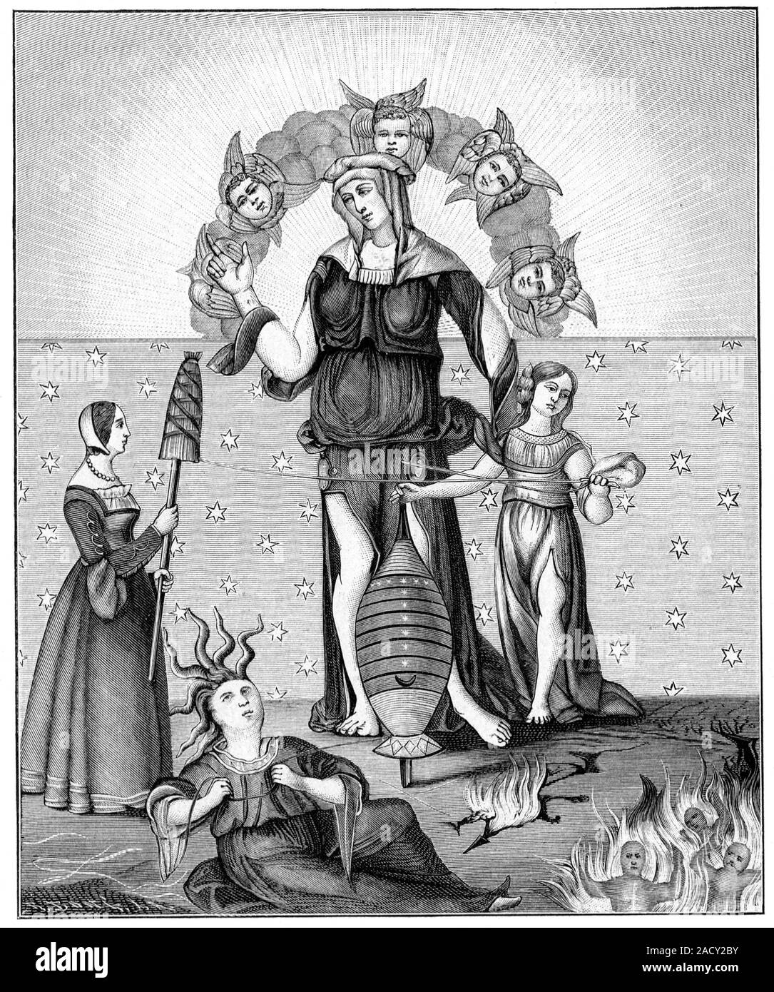 Astrology and Fates. 16th Century engraving depicting Astrology ...