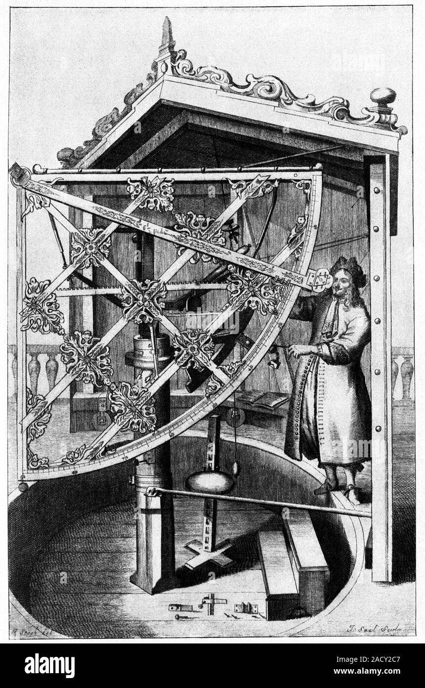 17th Century astronomer. 1673 engraving of a 17th Century astronomer in ...