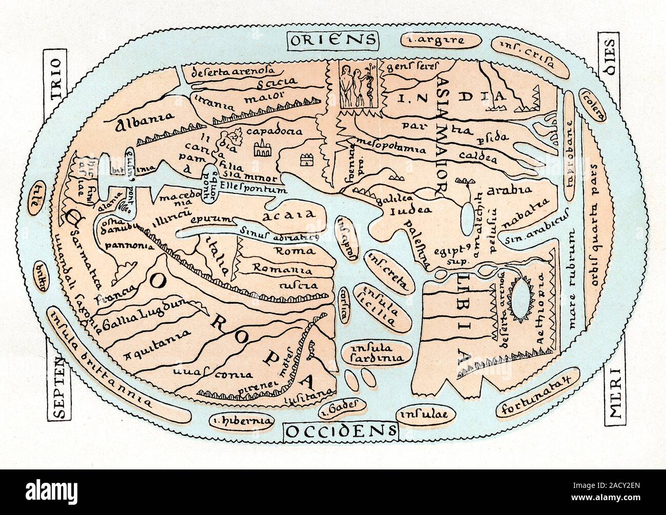11th Century world map. Historical artwork of an 11th Century world map ...