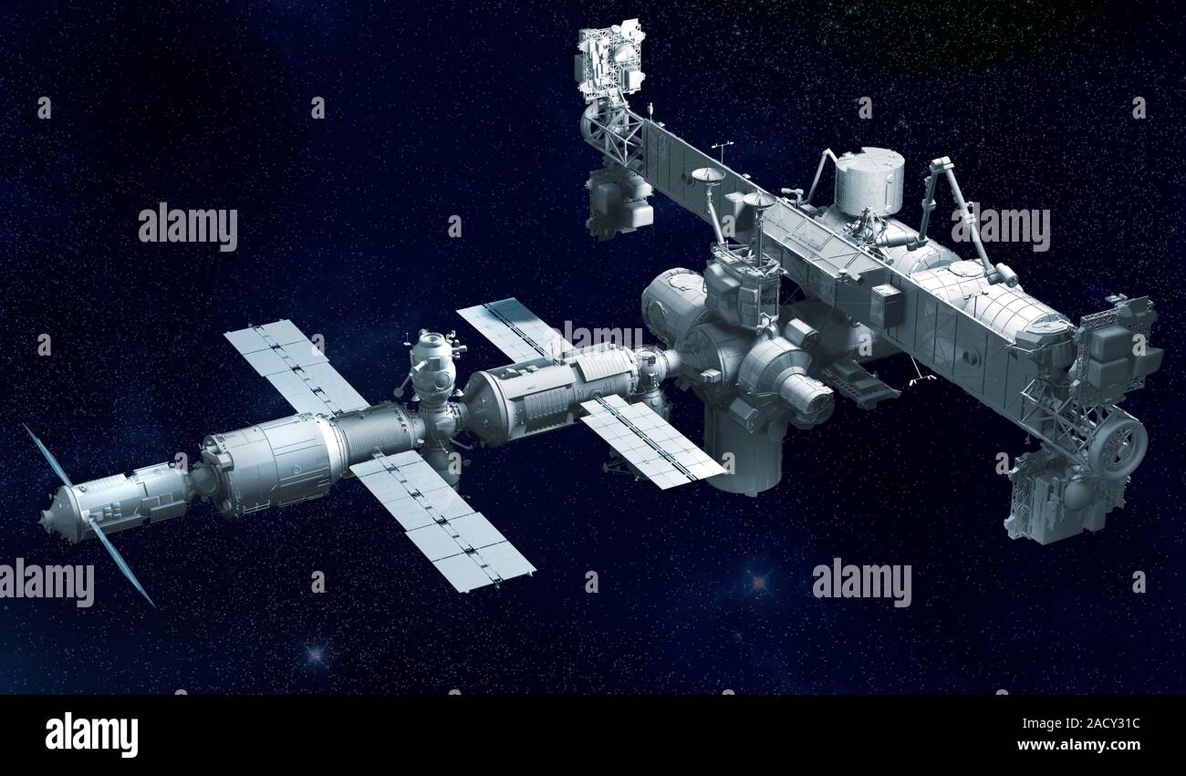 International Space Station. Computer artwork showing the International ...