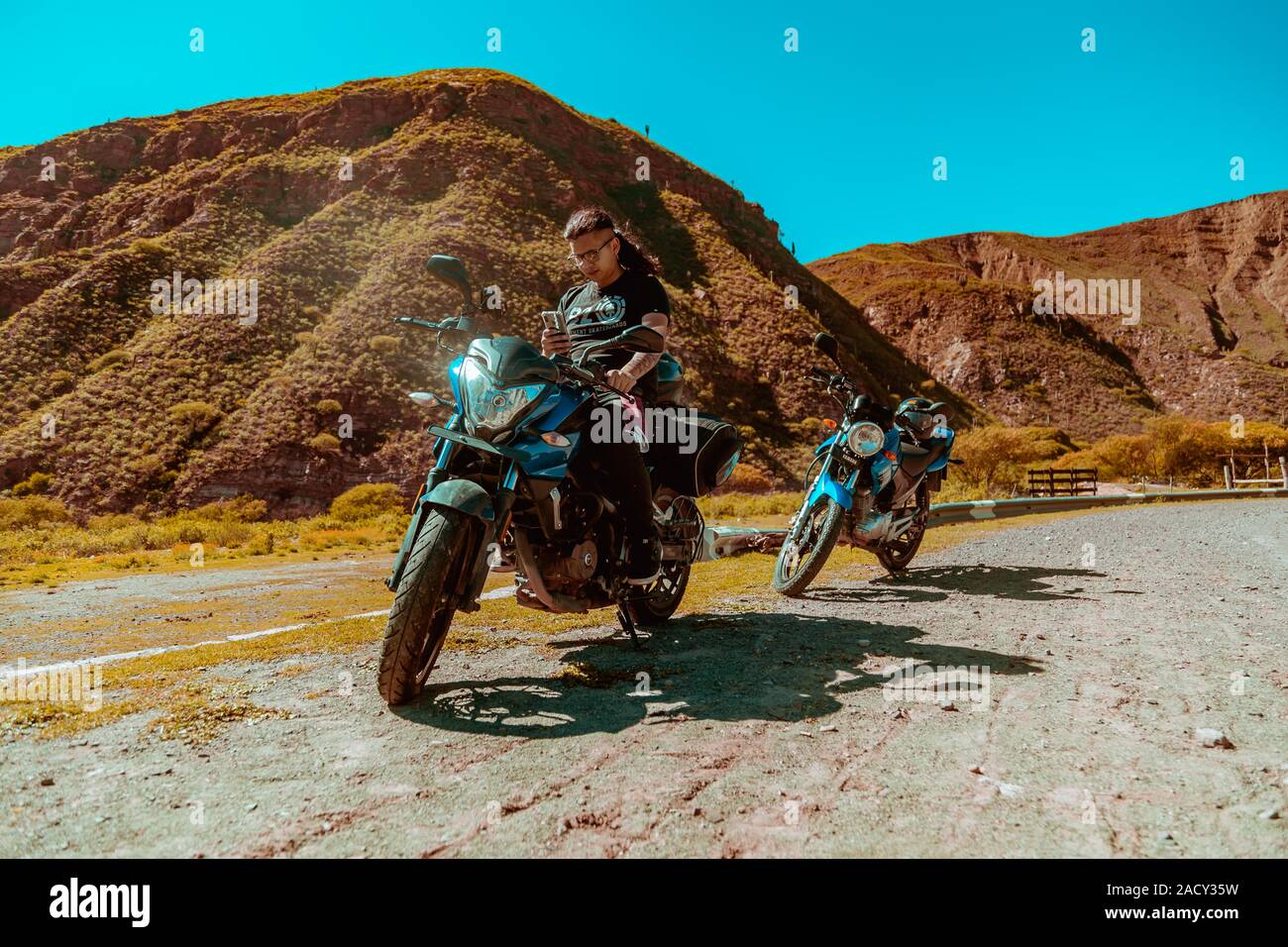 Biker on sport motorcycle outdoor on the road Stock Photo - Alamy