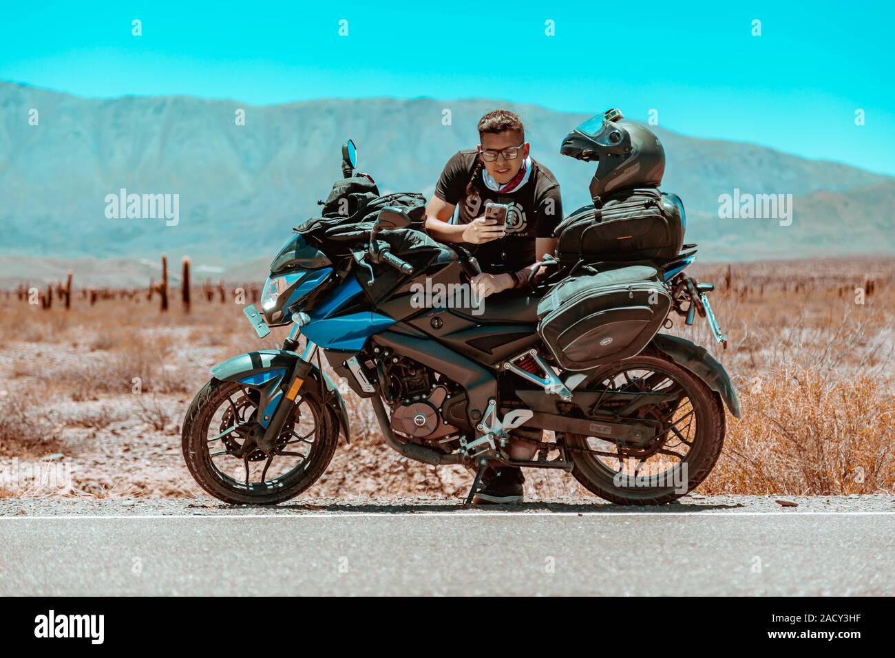 Biker on sport motorcycle outdoor on the road Stock Photo - Alamy