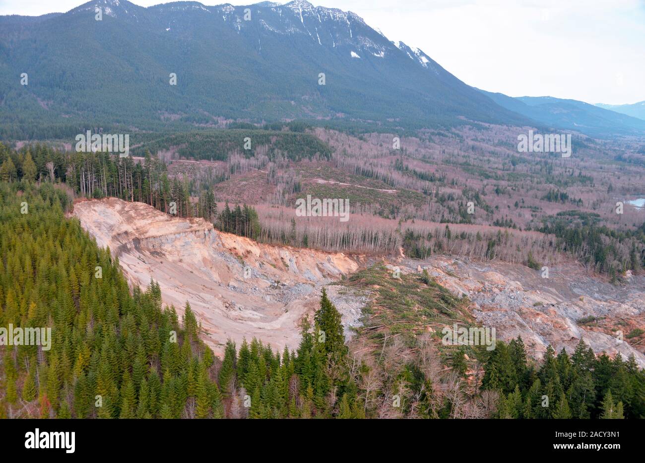 2014 Oso mudslide. Aerial photograph from a survey showing the extent ...
