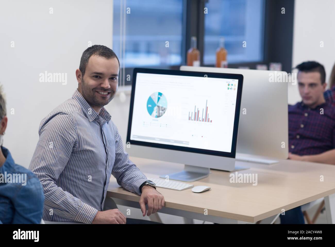startup business, software developer working on desktop computer Stock Photo - Alamy