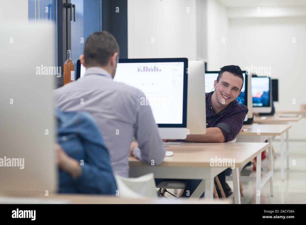 startup business, software developer working on desktop computer Stock ...