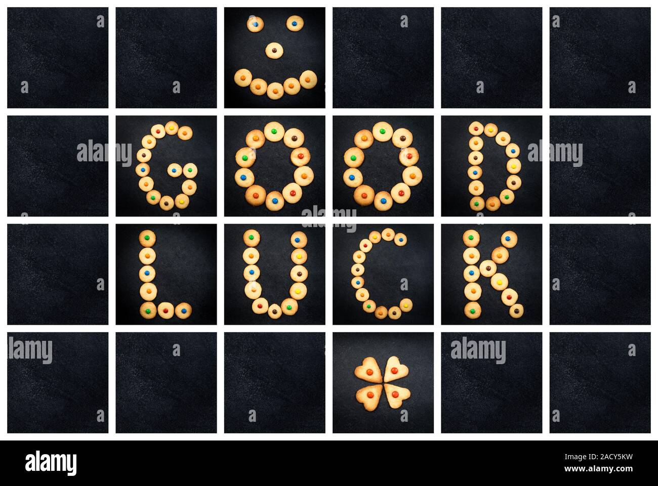 Collage of the uppercase letter - words GOOD LUCK . Alphabet childish ...