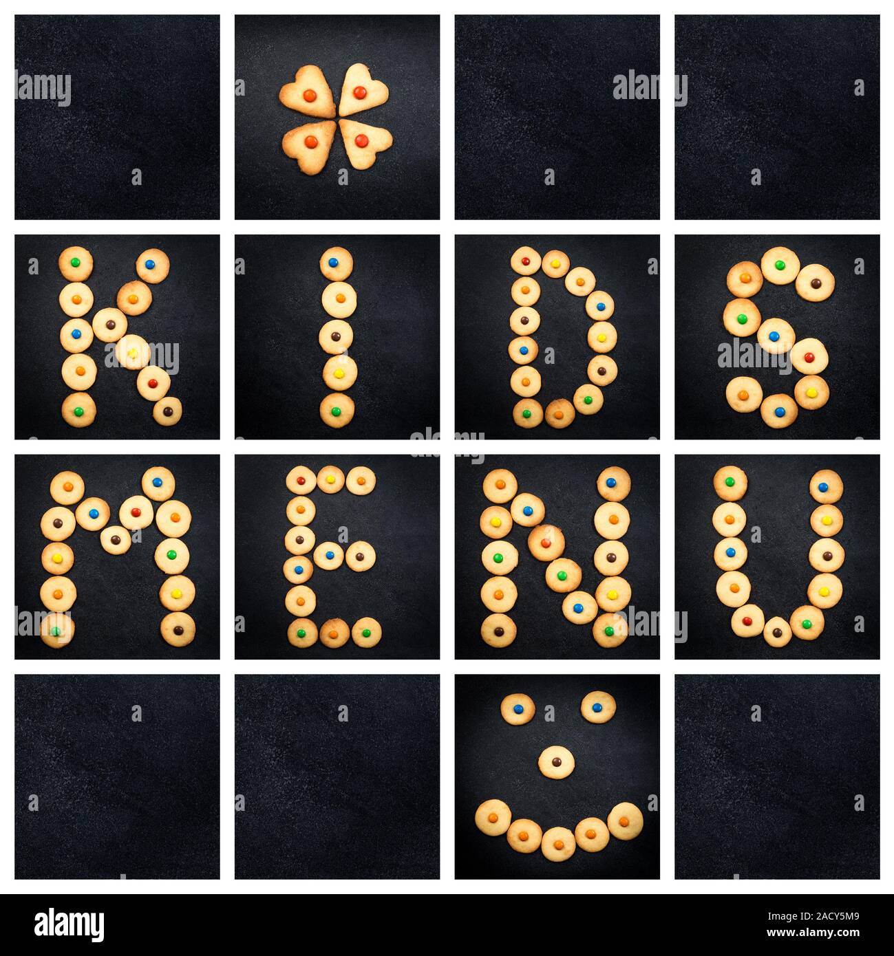 Collage of the uppercase letter - words KIDS MENU . Alphabet childish ...