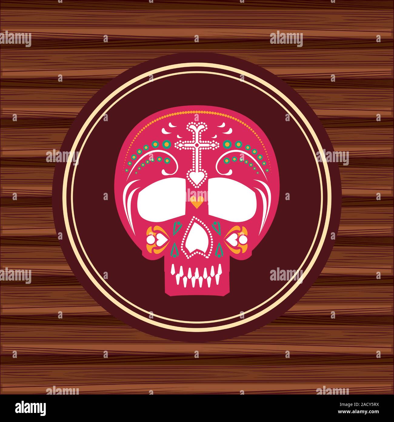 mexican skull mask culture with wooden background Stock Vector Image ...