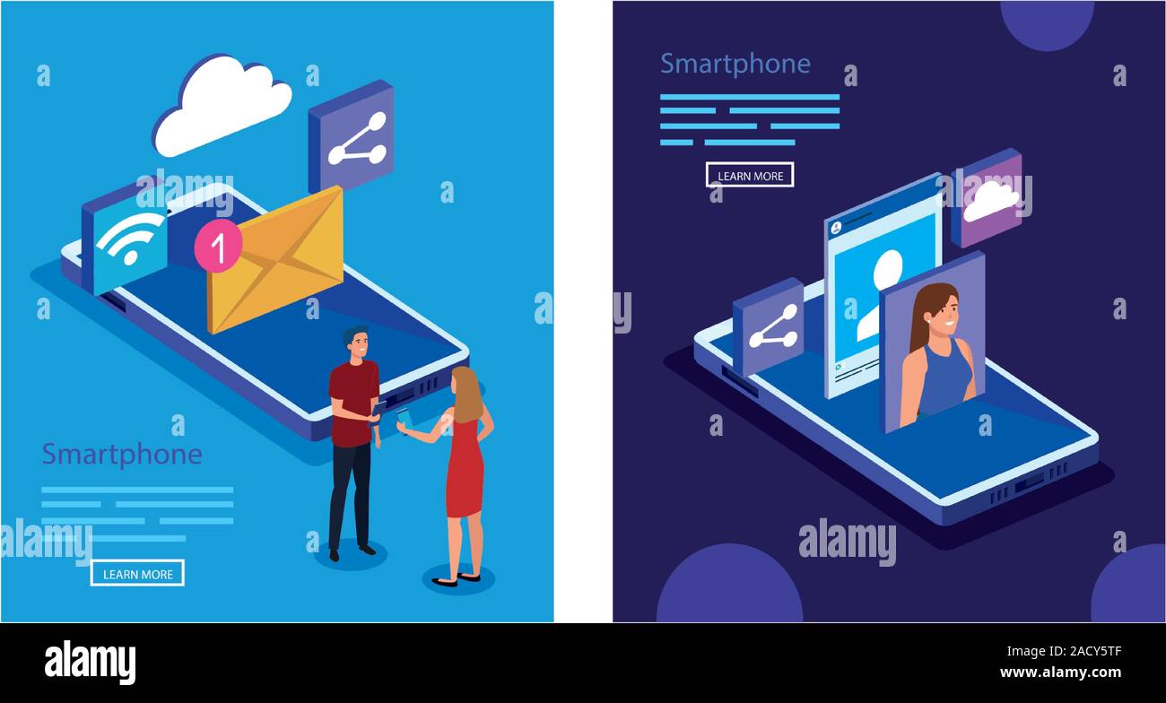Isometric smartphones and people vector design Stock Vector Image & Art ...
