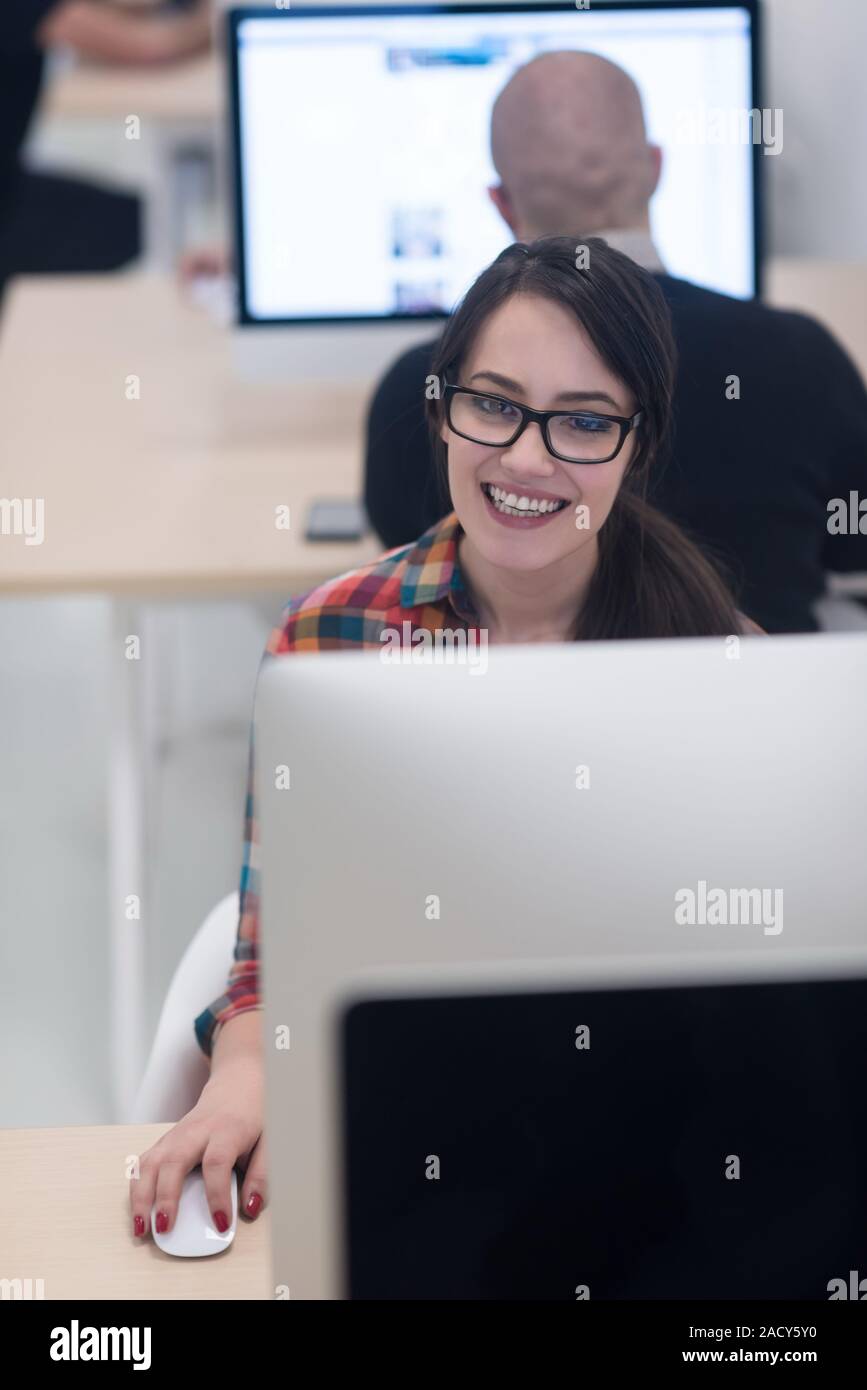 startup business, woman working on desktop computer Stock Photo - Alamy