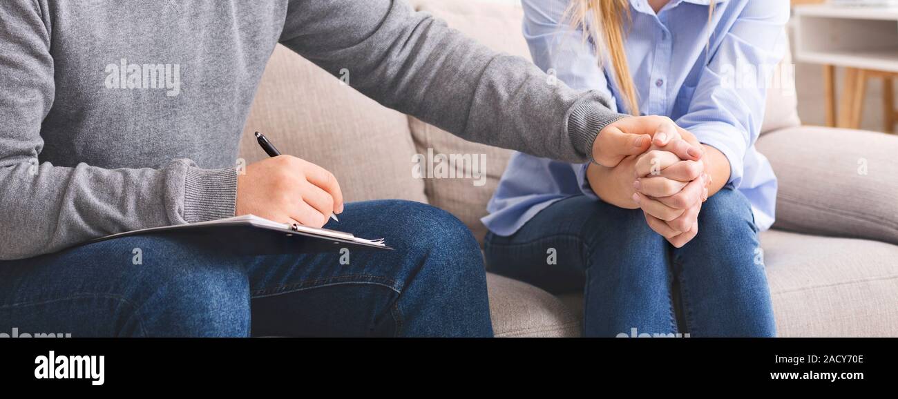 Male Psychotherapist Comforting Sad Female Patient Panorama Stock