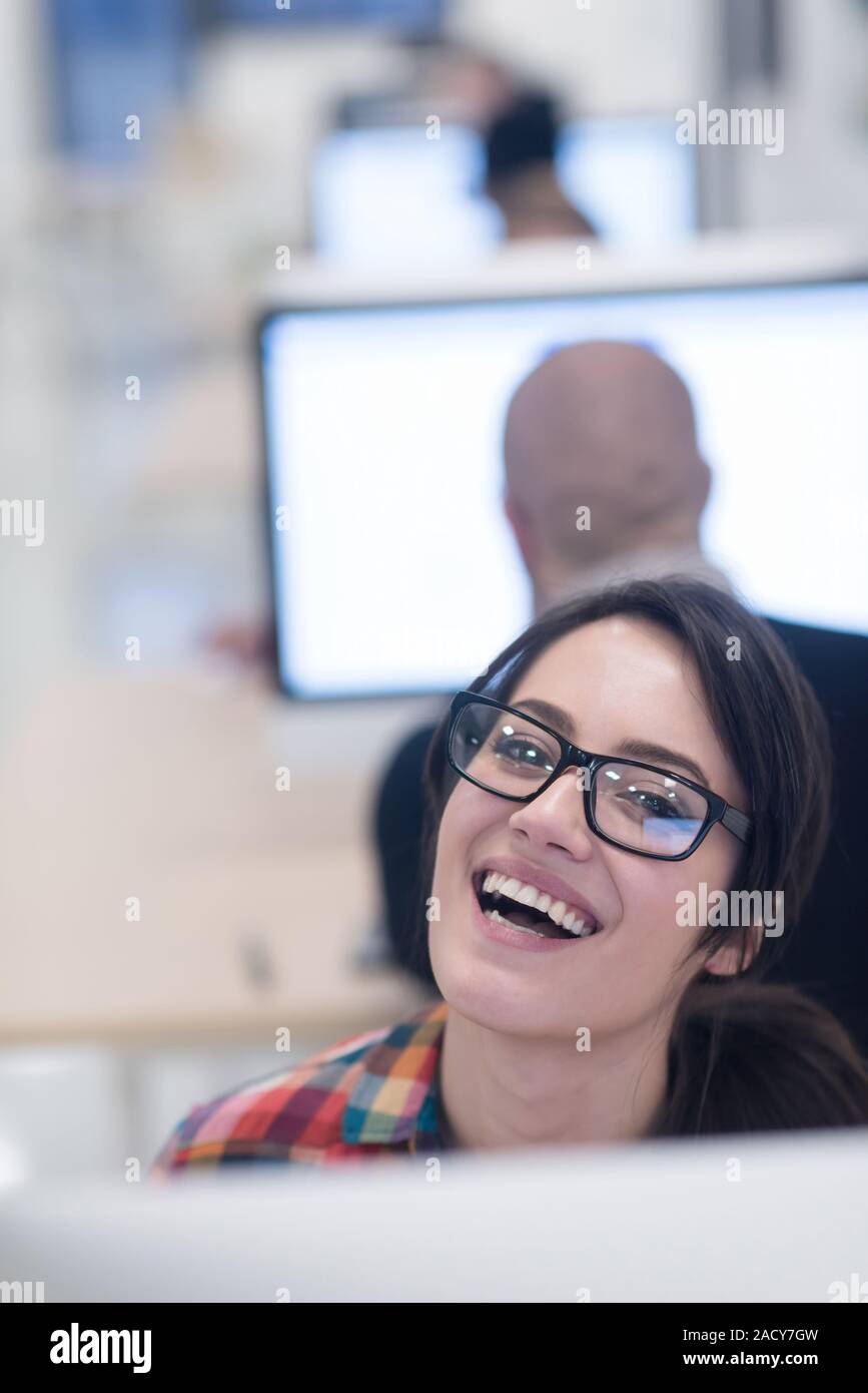 startup business, woman working on desktop computer Stock Photo - Alamy