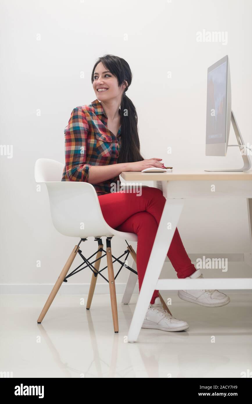 startup business, woman working on desktop computer Stock Photo - Alamy