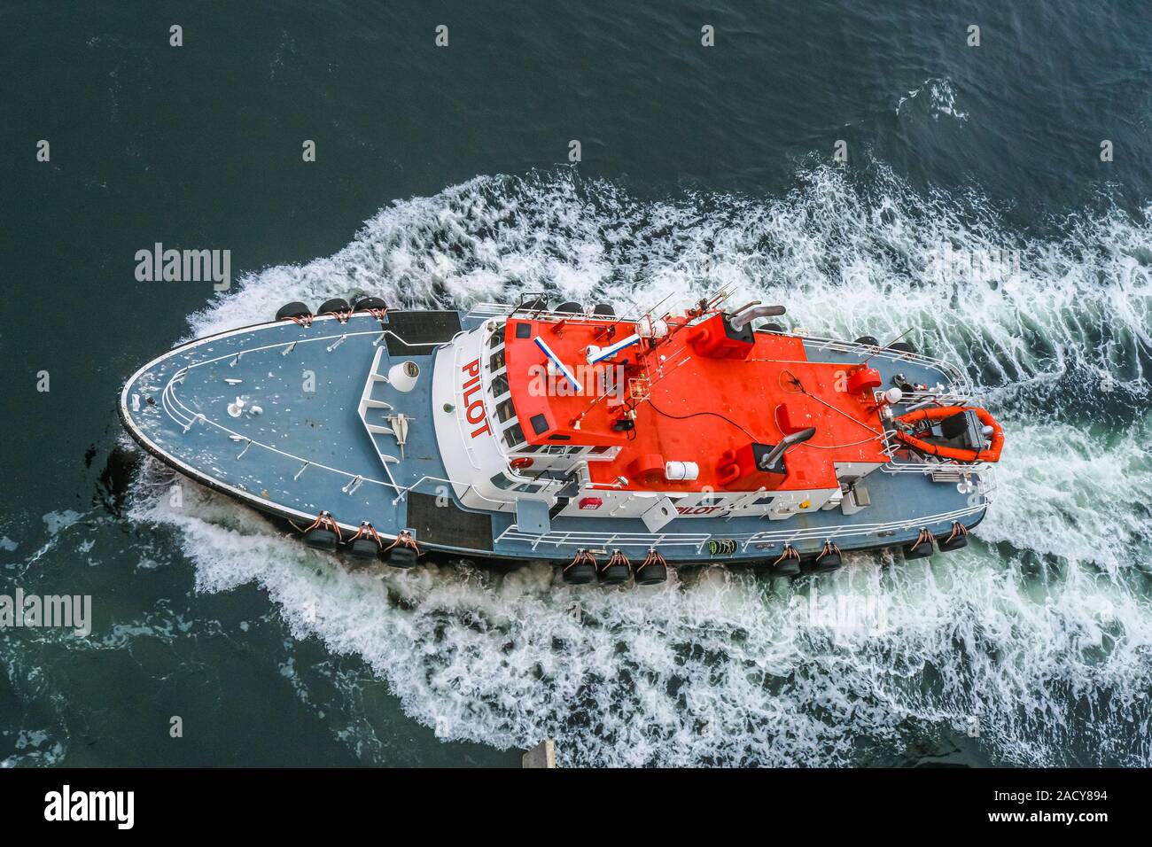 Pilot Boat From Above Stock Photo - Alamy