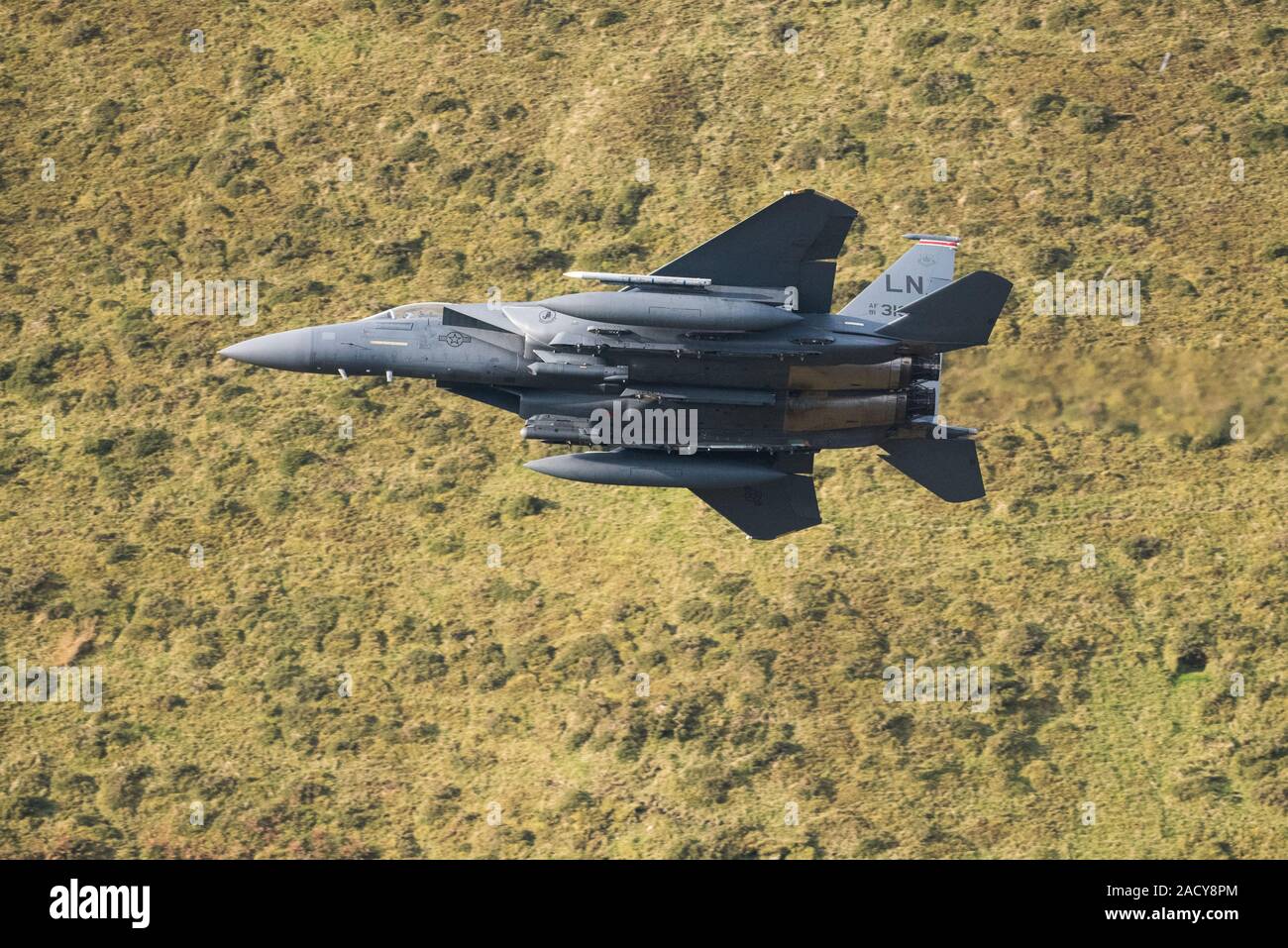F-15 Eagle, USAF Mc Donnell Douglas low-level fighter jet flying from ...