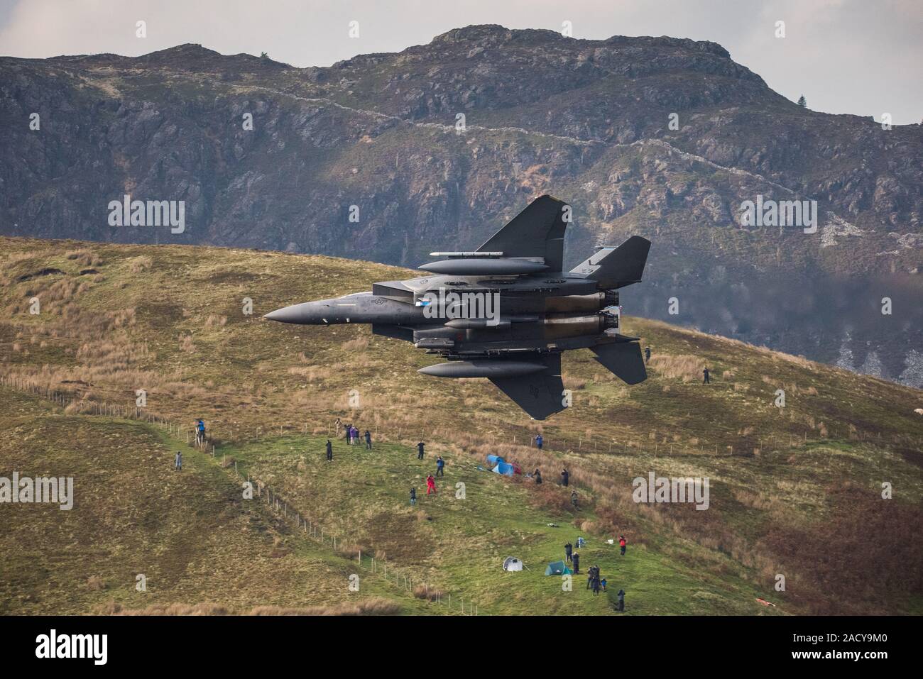 F-15 Eagle, USAF Mc Donnell Douglas low-level fighter jet flying from ...