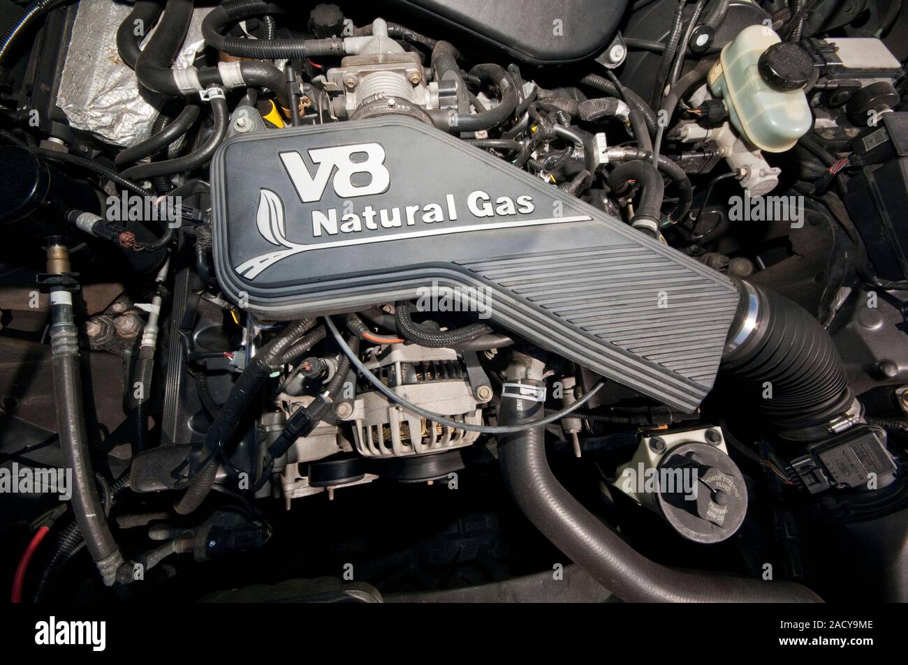 Compressed natural gas vehicle engine. Close-up of a compressed natural ...